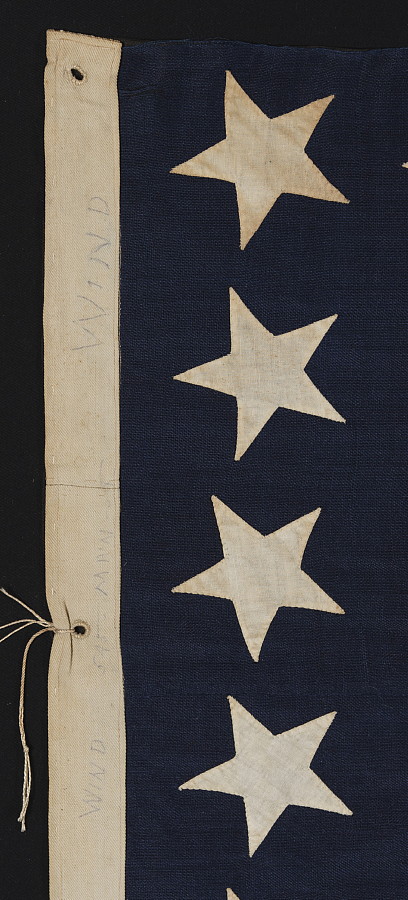 38 CANTED HAND-SEWN STARS AND HAND-SEWN STRIPES ON A FLAG IN A ...