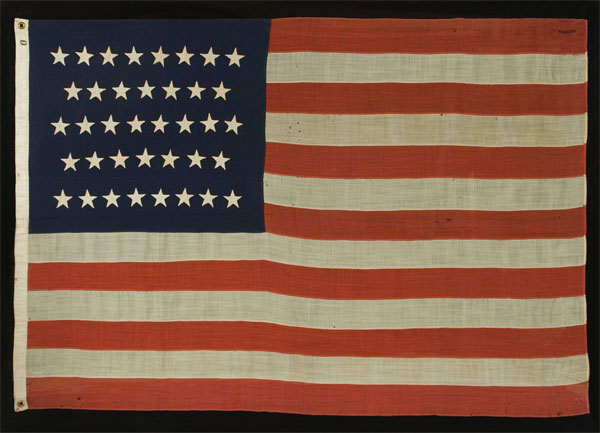 38 HAND-SEWN STARS, 1876-1889, COLORADO STATEHOOD