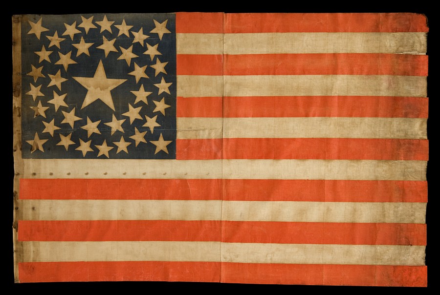 38 STARS, 1876-1889, COLORADO STATEHOOD, A LARGE PARADE FLAG WITH A ...