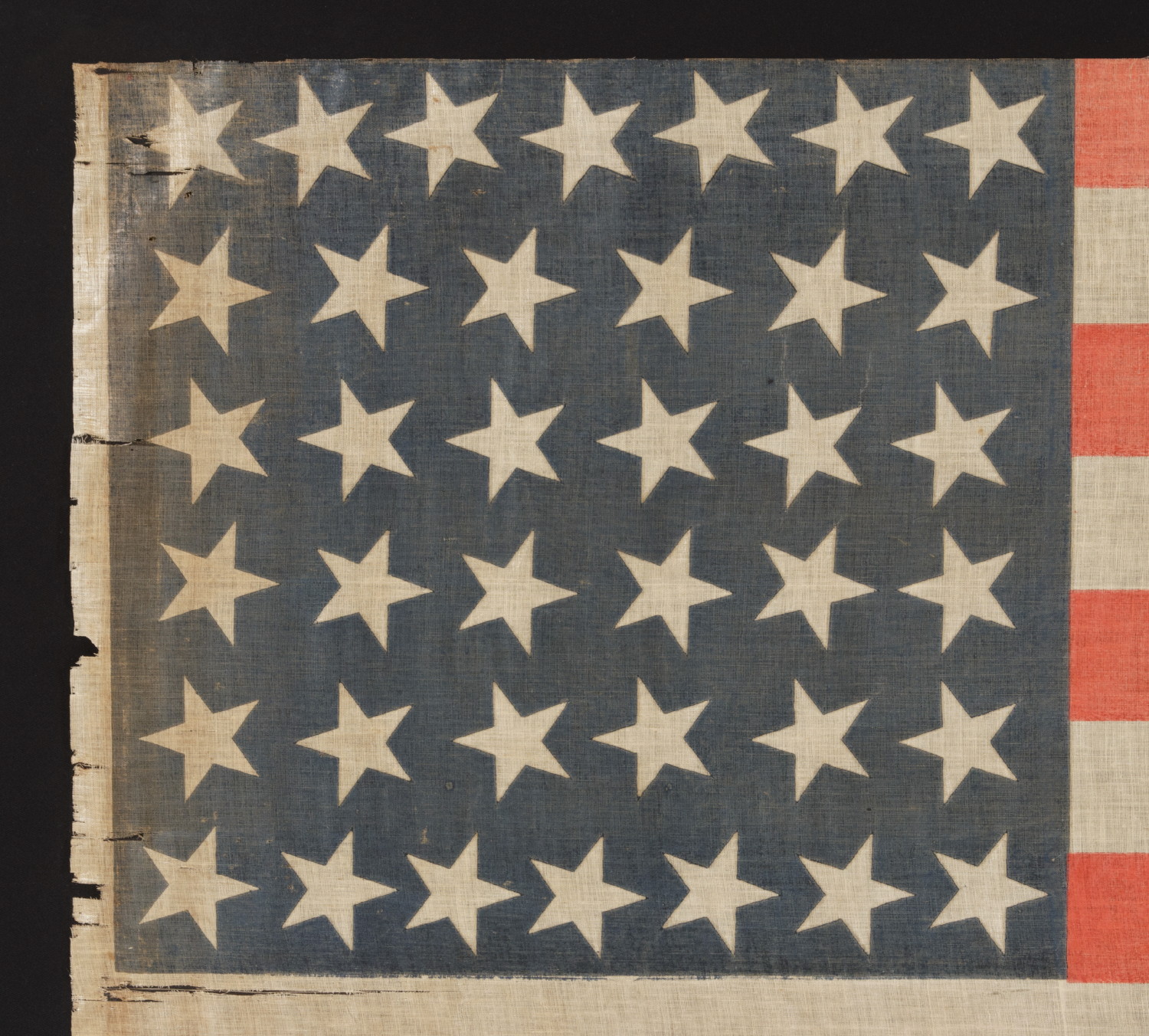 38 STARS IN DANCING ROWS ON A PARADE FLAG WITH ESPECIALLY LARGE SCALE ...