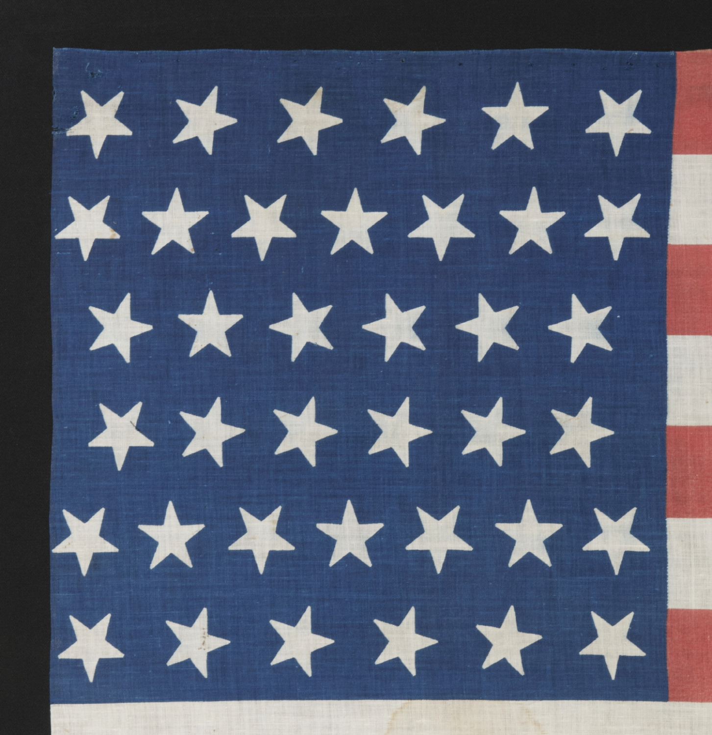 38 STARS WITH VARYING ORIENTATIONS ON AN ANTIQUE AMERICAN FLAG WITH ...