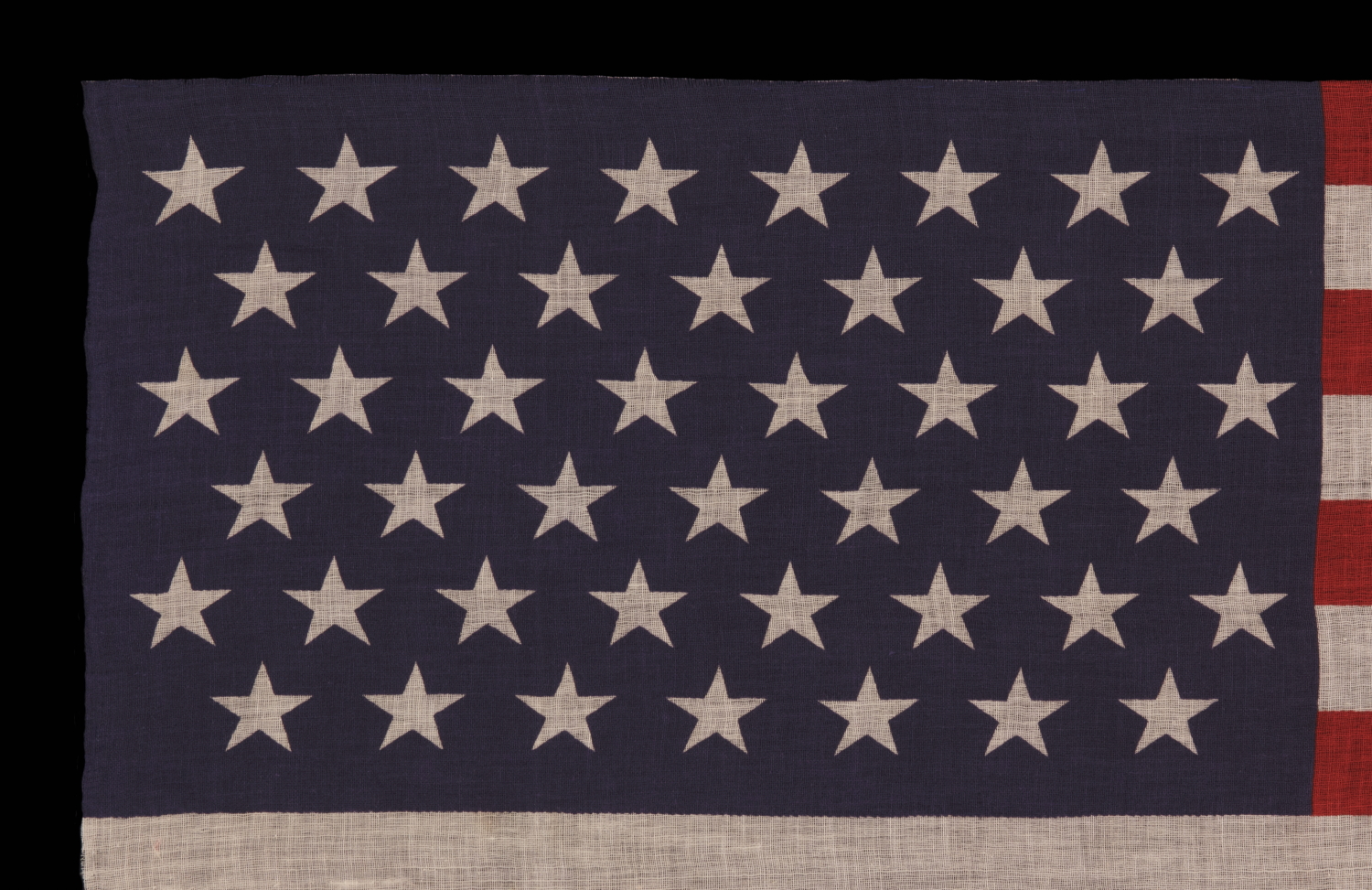 45 STARS IN STAGGERED ROWS ON AN ANTIQUE AMERICAN PARADE FLAG OF THE ...