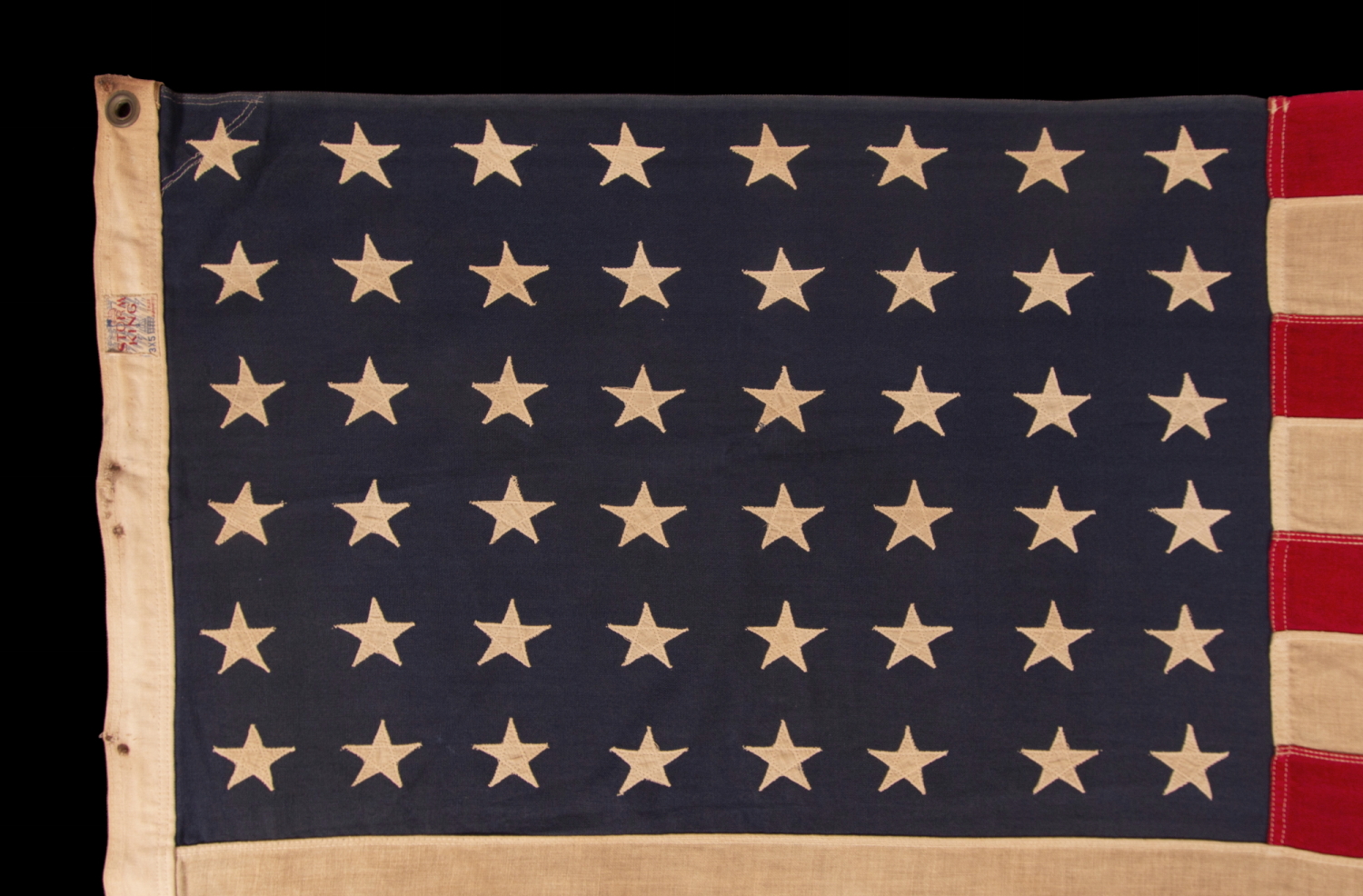 48 STAR, VINTAGE AMERICAN FLAG WITH AN EARLY “STORM KING” LABEL ...