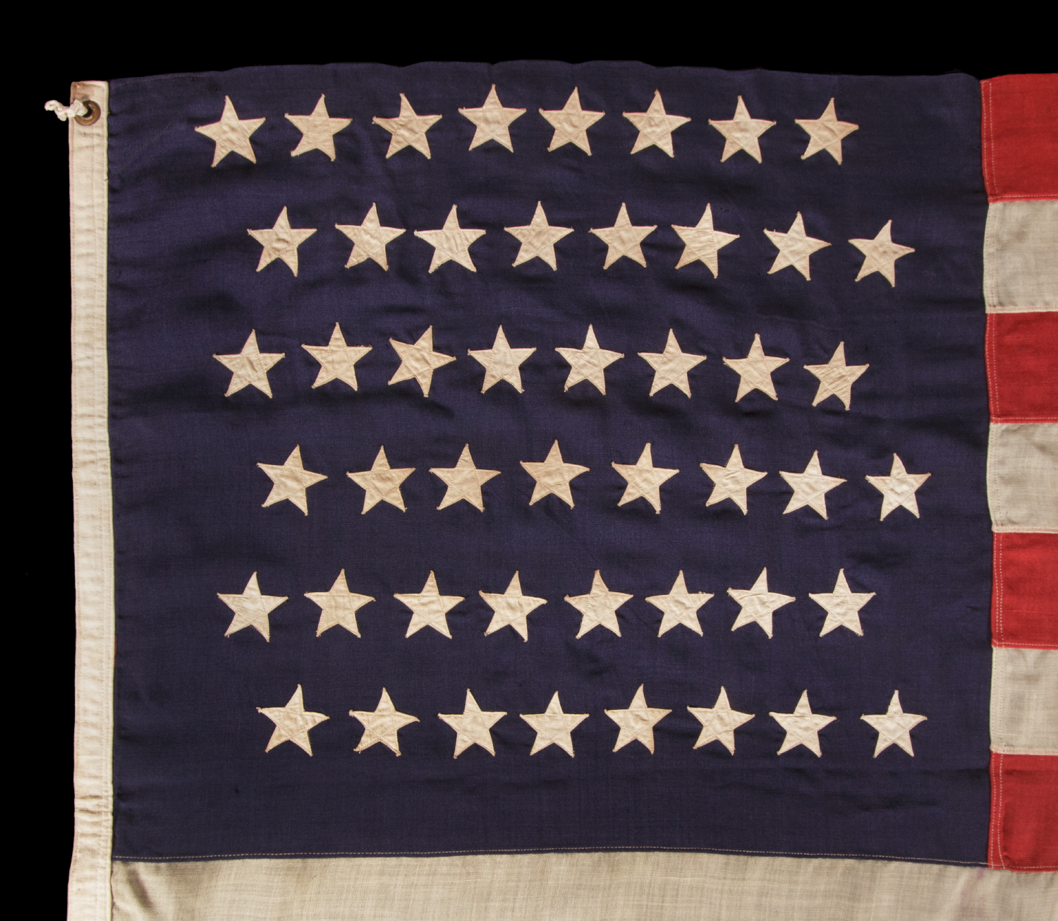 48 STARS IN STAGGERED ROWS ON AN ANTIQUE AMERICAN FLAG MADE BETWEEN ...