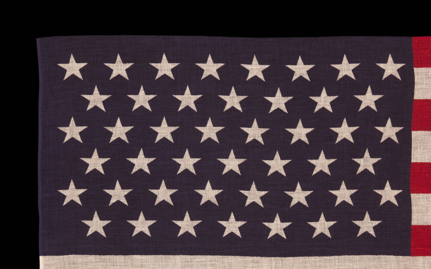 45 STARS IN STAGGERED ROWS ON AN ANTIQUE AMERICAN PARADE FLAG OF THE ...