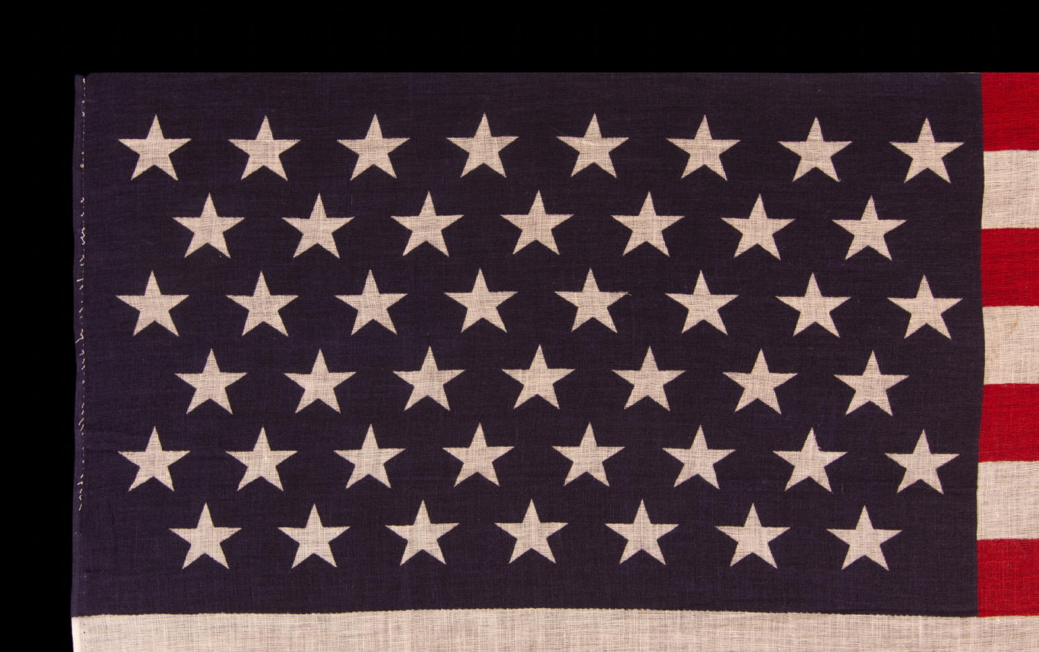 45 STARS IN STAGGERED ROWS ON AN ANTIQUE AMERICAN PARADE FLAG OF THE ...